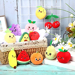 12 Pieces Cute Fruit Plush Toys Colorful Stuffed Fruits Soft Mini Avocado Strawberry Orange Pineapple Peach Lemon Stuffed Doll for Kids Keychain Handbag Pendant Birthday Valentine's Day Party Favors