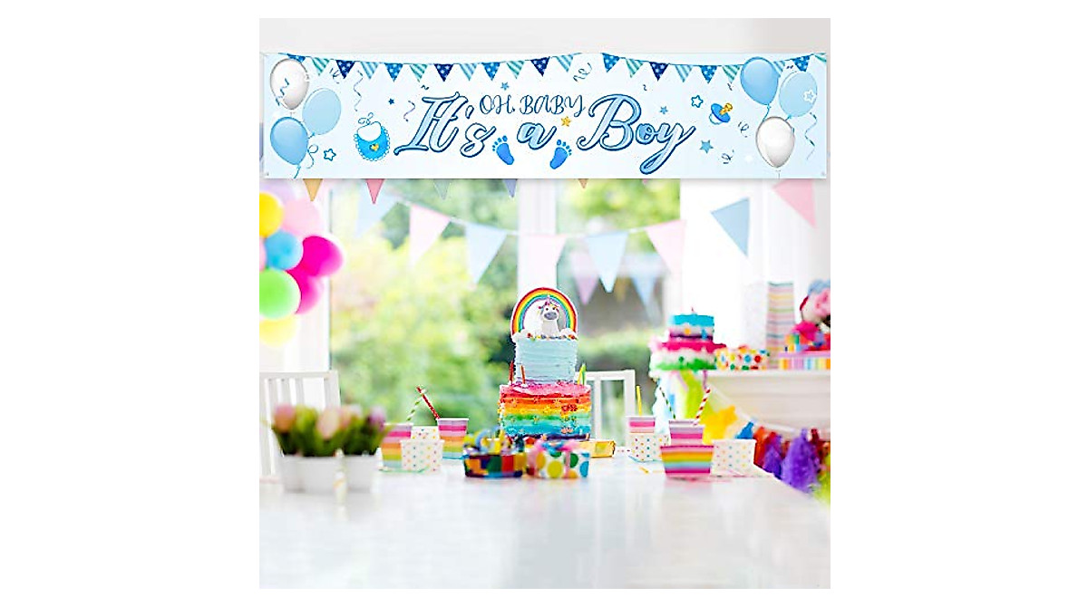 Baby Shower Banner for Boy - Large Blue Fabric Decoration | Celebrate ...