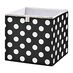 Kigai Polka Dot Black and White Cube Storage Bins - 11x11x11 in Large Foldable Cubes Organizer Storage Basket for Home Office, Nursery, Shelf, Closet