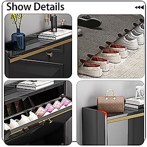 Shoe Cabinet with Doors, Shoe Storage Cabinet with 3 Flip Drawers for Entryway, Wood Narrow Shoe Rack, Tall Shoe Shelf for Living Room Porch Hallway, Black