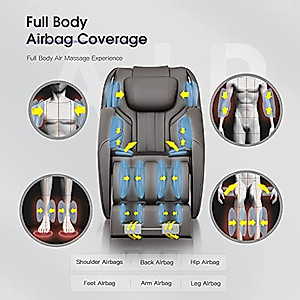BOSSCARE Massage Chair Recliner with Zero Gravity, Full Body Airbag Easy to Assemble with Bluetooth Speaker, Foot Roller Black