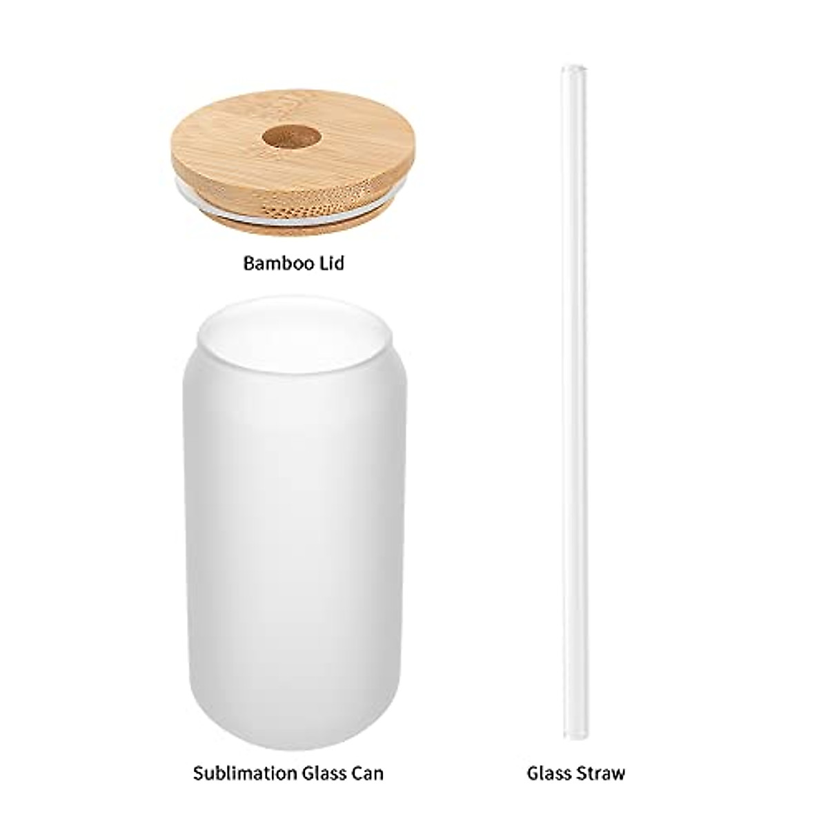 PYD Life Sublimation Glass Cans Blanks Frosted 18 OZ with Bamboo Lid and Clear Glass Straw Beer Cans Wide Mouth Jar Tumbler Cups Mugs for Iced Coffee,Juice,Soda,Drinks,Beer 6 Pack