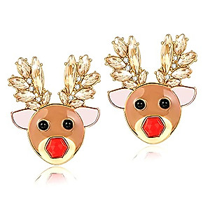CLASSYZINT Christmas Dangle Earrings For Women Shiny Gold Plated Reindeer Alloy Cute Fun Holiday Earrings Statement Christmas Gifts