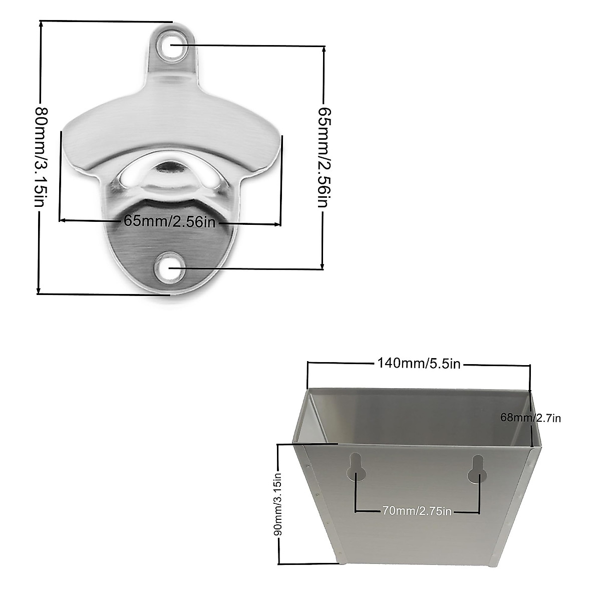 Luwanburg Wall-Mounted Bottle Opener 304 Stainless Bottle Cap Catcher with Hole, Outdoor Wall Mounted Bottle Opener used for Seashore/Boat
