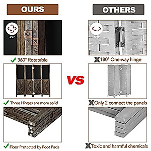 5.8Ft Tall Wood Room Divider with Chalkboard Panels, 4 Panel Rustic Folding Privacy Screens Room Divider, Partition Wall dividers for Rooms, Room Separator, Folding Screen, Rustic Barnwood, Brown