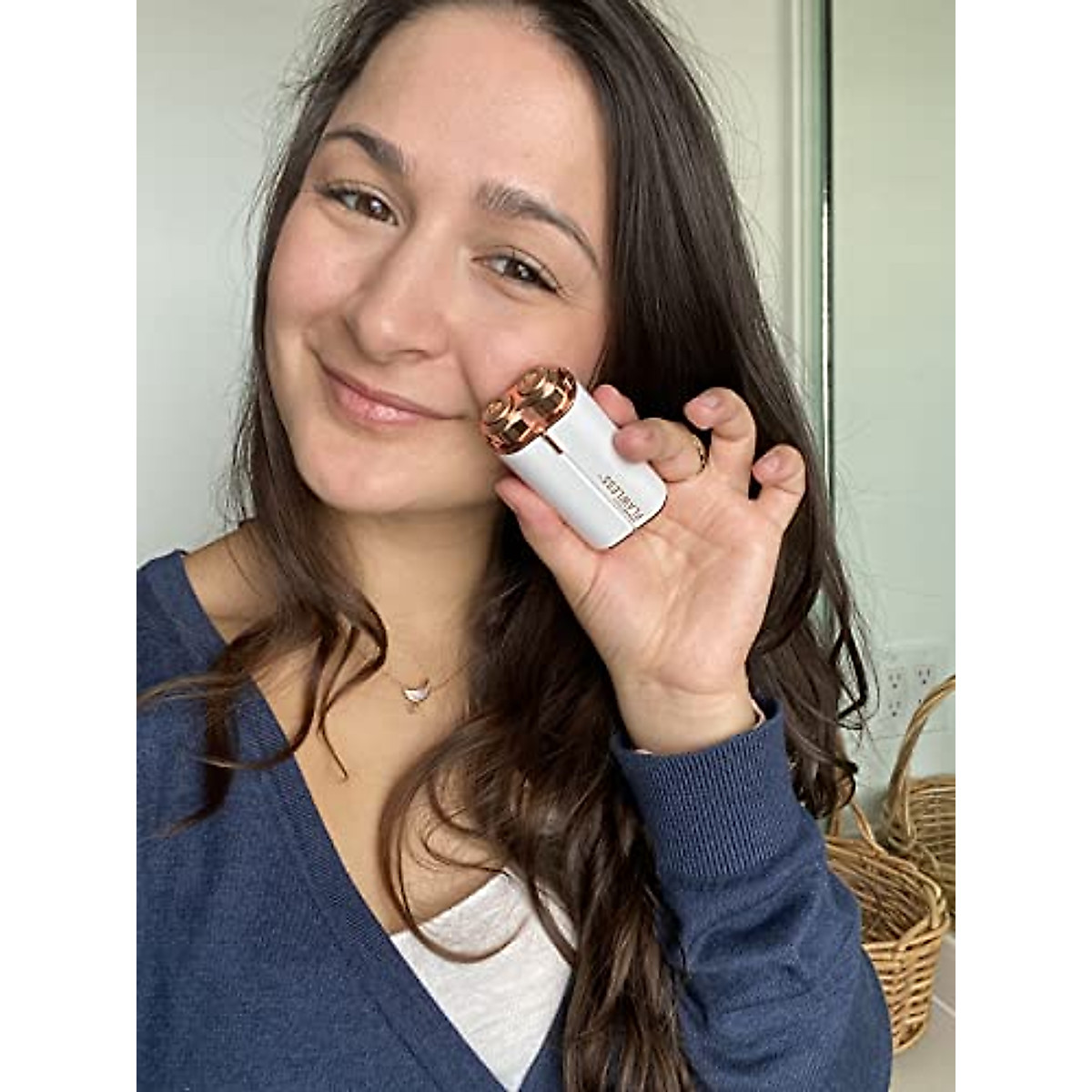 Finishing Touch Flawless Women's Painless Hair Remover Face Duo, Facial Electric Shaver Device, Dermatologist Approved, Hypo-allergenic, White/Rose Gold