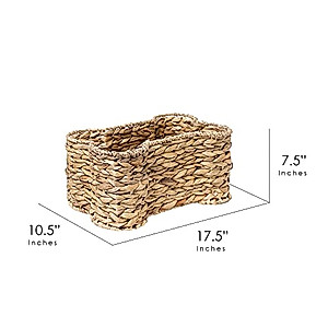 American Art Decor Boho Woven Water Hyacinth Storage Basket-Single, Bone Shaped Decorative Organizer Bin for Toys, Clothes, and Blankets