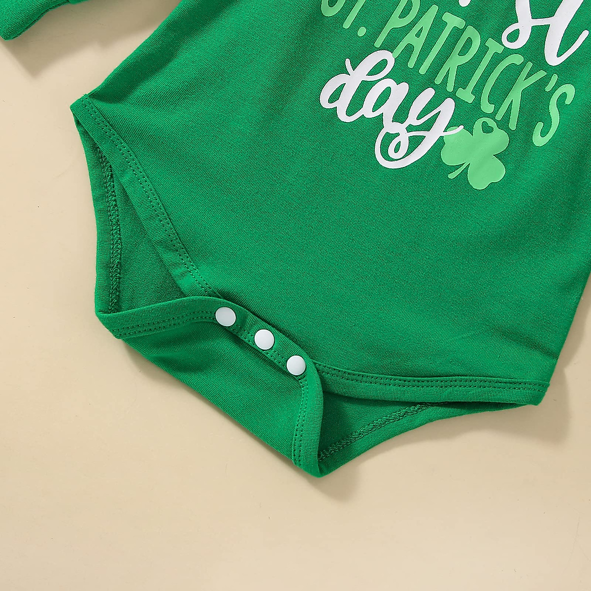 My First St. Patrick's Day Baby Girl Outfit Green Long Sleeve Romper Four Leaf Clover Flared Pants Headband Set (Green, 0-3 Months)