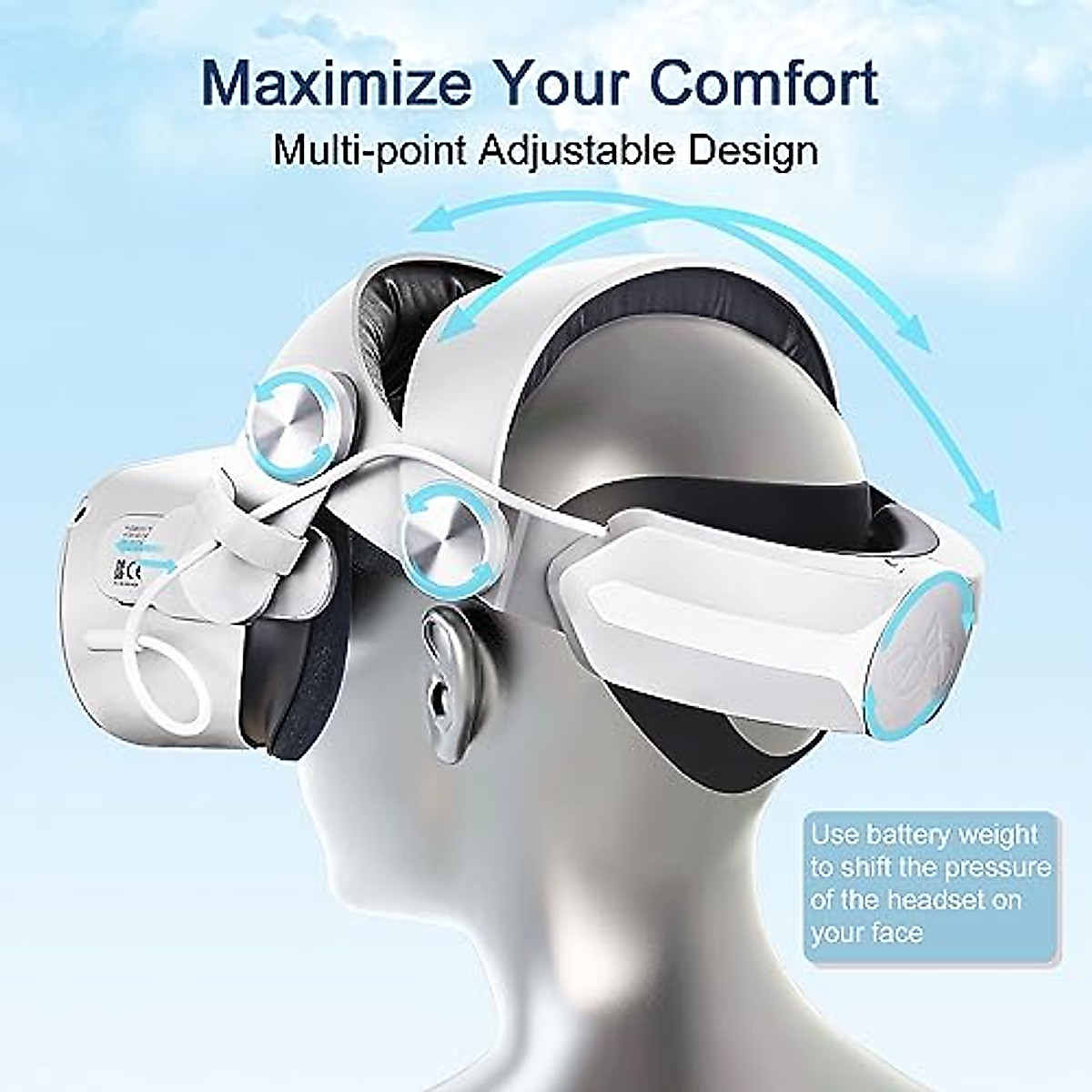 8VR Head Strap with Battery for Oculus Quest 2, Battery Pack Elite Strap for Enhanced Comfort and Playtime in VR, Fast Charging and Counter Balance Quest 2 Accessories
