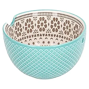 Ceramic Knitting Yarn Bowl Holder, Handmade Yarn Storage Bowl with Holes 6.1 X 3.7In DIY Crocheting Knitting Bowl Wool Holder for Crochet Knitting Gift for Moms and Grandmothers(Blue)