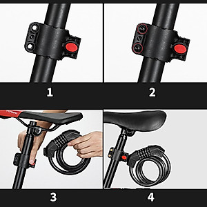 Bike Lock Cable, Anti Theft Bicycle Lock Chain, Bike Combination Lock 5 Digit Security Resettable Self Coiling Combination Cable Combo Bike Locks with Mounting Bracket, 4 Feet x 1/2 Inch (Black)