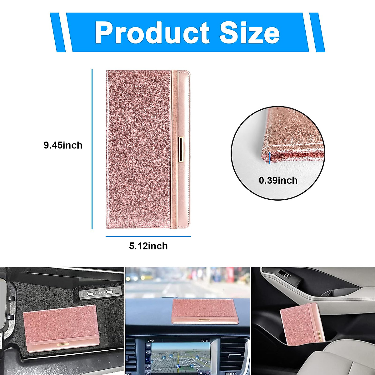 Kewucn Car Registration and Insurance Holder, Leather Vehicle License Document Glove Box Compartment Organizer, Key Information Cards, Driver License (Rose Gold)
