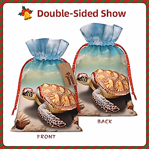 RLDOBOFE Christmas Gift Bags With Drawstring Sea Turtle Starfish Christmas Burlap Gift Bag Christmas Drawstring Bag for Halloween Xmas Candy Bags Reusable Xmas Present Bags for Party Decorations