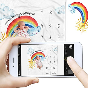 QICAIYUN Baby Monthly Milestone Blanket, Rainbow Theme Baby Month Blanket for Baby's, First Year Calendar Growth Chart, 48''x48'' YUN007