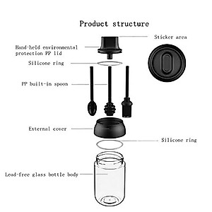 Kepfire Kitchen Seasoning Containers 3 Pack Glass Spice Jars Container Transparent Sealed Storage Seasoning Box Lid with Spoon Kitchen Bottles - Black