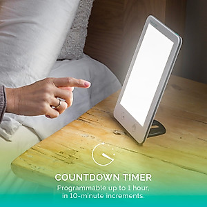 Verilux HappyLight Lumi Plus - Light Therapy Lamp with 10,000 Lux, UV-Free, LED Bright White Light with Adjustable Brightness, Countdown Timer, & Detachable Stand - Boost Mood, Sleep, and Focus