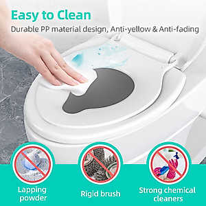 Elongated Toilet Seat with Built-in Potty Training Seat for Toddlers& Adults, Slow Close, Never Loosen, Heavy Duty, Ergonomic, Space Saving Toddler Toilet Seat(Elongated 18.5", Oval)