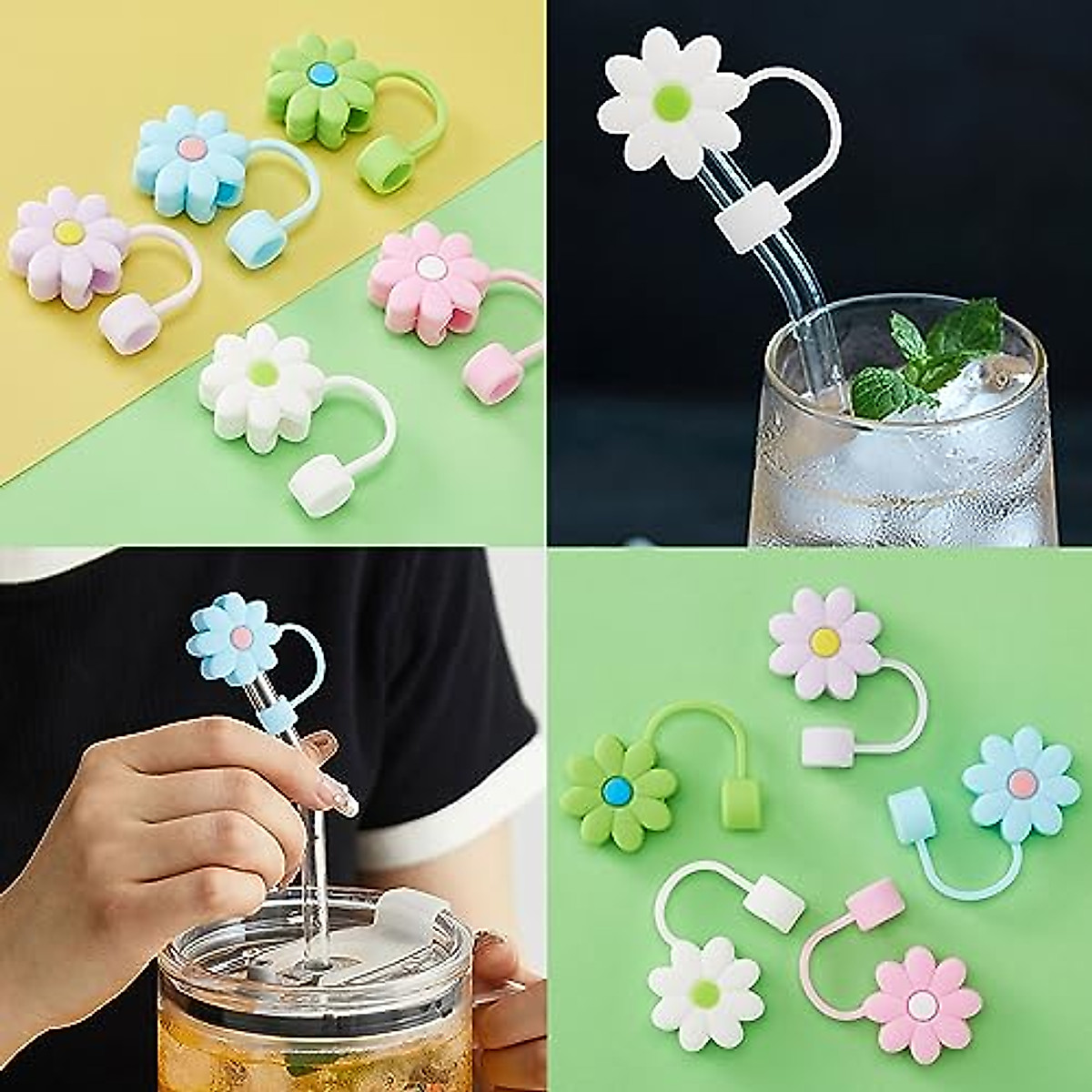5PCS Straw Cover Cap for Stanley Cup, Flower Straw Topper for Stanley 30&40 Oz Tumbler with Handle, 10mm Silicone Cute Drinking Straw Tip Covers for Christmas Gifts. (5PCS Flower)
