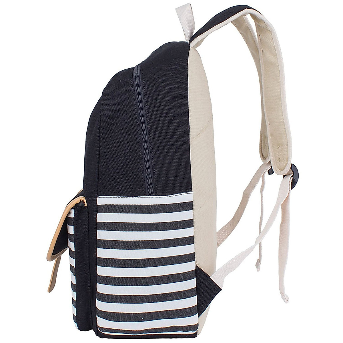 BAGTOP School Backpack Set - Canvas Teen Girls Bookbags 15" Laptop Backpack + Lunch Bags + Drawstring Backpack + Pen Case Bags Set (Black-3)