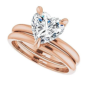 Solid Gold Engagement Ring Set for Women, Handmade 2.5 Carats Heart Cut Moissanite Solitaire Ring Set Diamond Wedding Bridal Ring Anniversary Propose Gifts Her, 10K/14K/18K, 925 Silver
