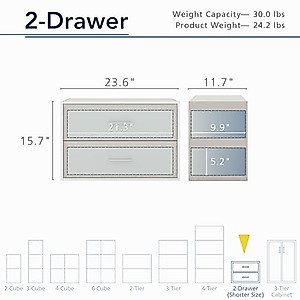 HOMES: Inside + Out Apexa 2-Drawer Wooden Stackable Storage Drawers, Small Food Pantry Cabinet, Cajonera De Madera, Underbed Drawer Dorm Teen Room Decor & Bedroom, Home Office, Kitchen, Taupe Grey