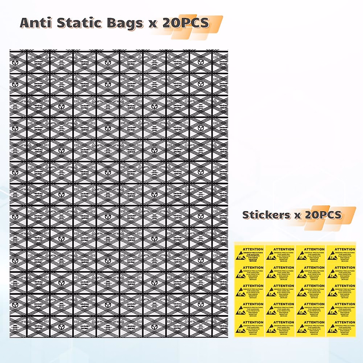 HRX Package 20pcs Large Premium Anti Static Bags with Antistatic Sticker, 12 X 16 inches Open Top ESD Shielding Anti-Static Bag for Motherboard SSD HDD Laptop Electronic Components