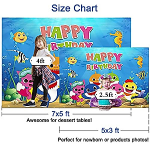 5X3 FT Shark Birthday Party Backdrop for Kids, Cartoon Birthday Party Photo Background for Baby Shower Party Decoration Boys Girls Birthday Photography Backdrop (5X3 FT-A)