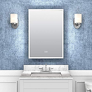 Zenna Home Edge-Lit LED Framed Mirror Designer Series Medicine Cabinet, 17.7 x 23.5 inches (Right-hinged Door), Aluminum