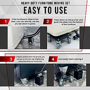 Heavy Duty Furniture Lifter, 4 Sets of Sliders with 4 Wheels Each for Easy Moving, Load Capacity up to 3500lbs, Appliance Moving Cart with Height Adjustable