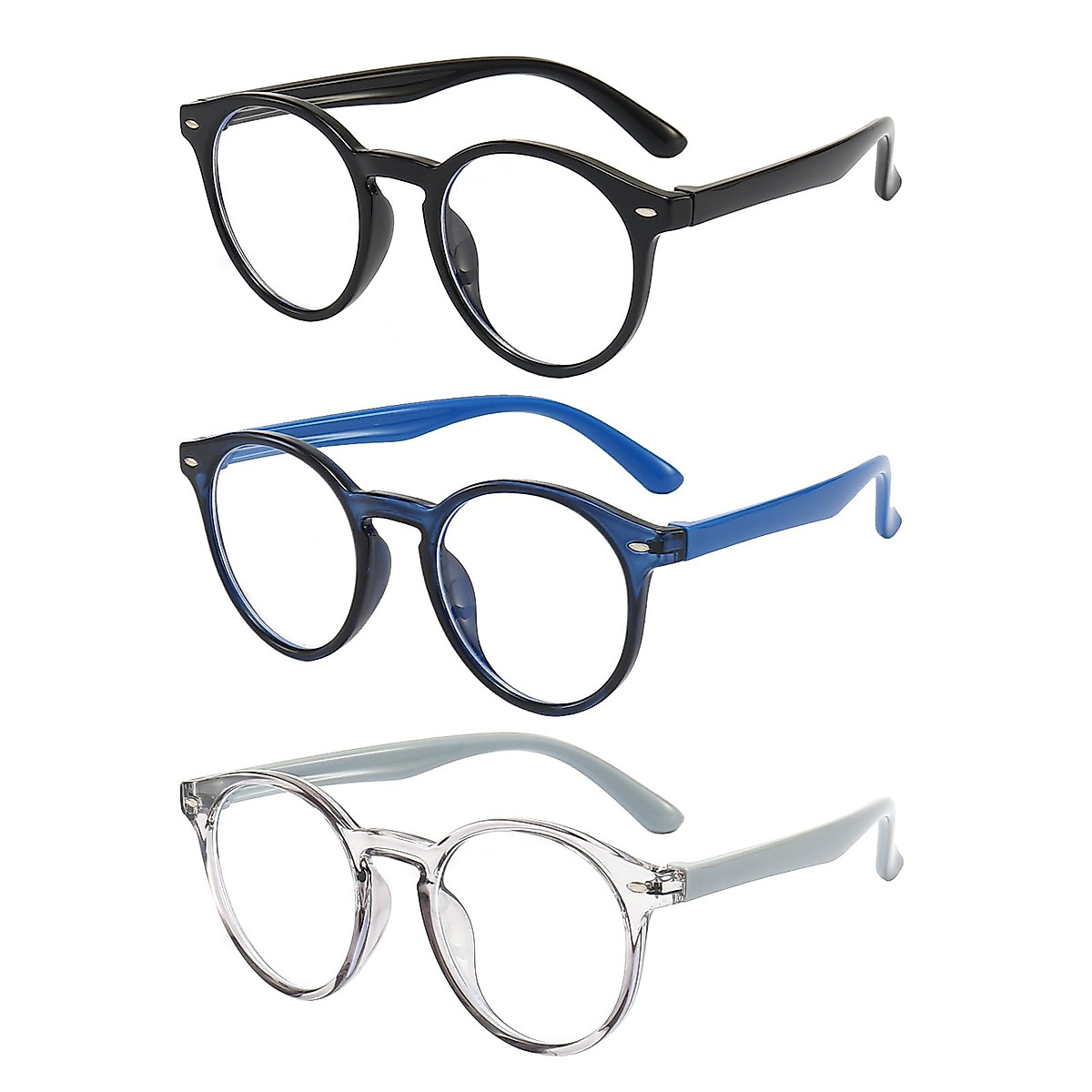 SANHOOPOLO Kids Blue Light Blocking Glasses 3 Pack Kids Computer Gaming Blue Blockers Glasses for Boys Girls Age 3-11 (Black + Dark blue + Light grey)