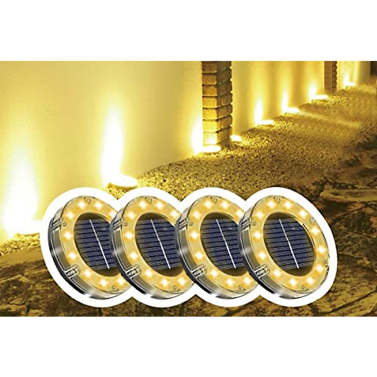 RobinEllis Garden Lights,Solar Ground Lights Outdoor(4 Packs Warm White), New Structural Design Outdoor Solar Lights with 12 LEDs