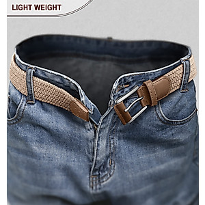 BULLIANT Stretch Belt Men,Mens Gift Woven Braided Web Belt 1 3/8 for Golf Casual Pants Shirts Jeans(Beige,36"-40" Waist Adjustable)