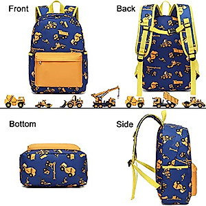 CAMTOP Backpack for Kids, Boys Preschool Backpack with Lunch Box Toddler Kindergarten Construction School Bookbag Set