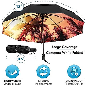 TUMELLA Unbreakable Windproof Travel Umbrella (Light, Beautiful & Superior), 2023 Ultra-Flex Tech, Compact, Small, Portable, Automatic, Strong, Durable, Premium Grip, Vibrant Designs, Folding Umbrella