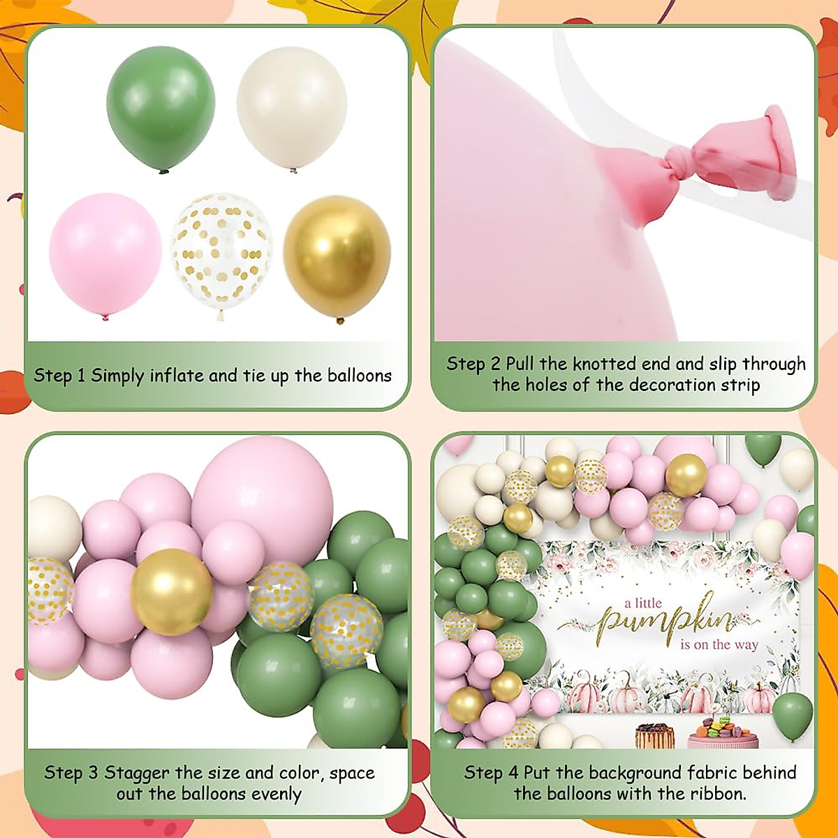 AIBIIN 116pcs Little Pumpkin Baby Shower Decorations for Girls Fall Pumpkin Balloon Garland Arch Kit with Pumpkin Baby Shower Backdrop Fall Pumpkin for Thanksgiving Baby Shower Decor