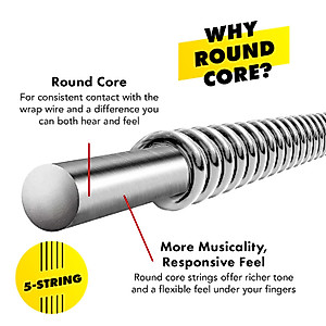 DR Strings HI-BEAMS - Stainless Steel 5-String Bass Guitar Strings, 45-125, Round Core