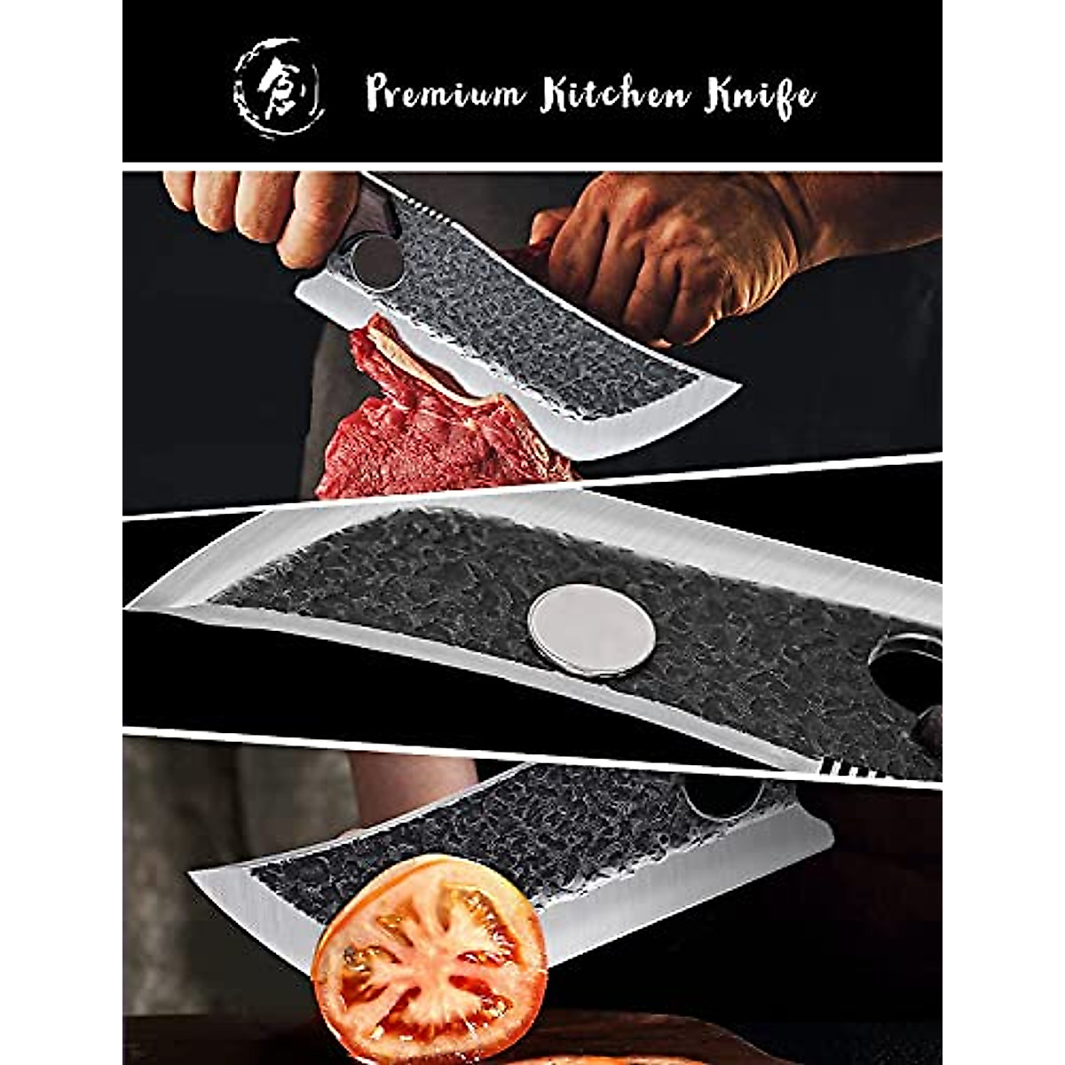 DRGSKL Hand Forged Meat Cleaver Knife Butcher Knife for Meat Cutting Full Tang Chef Knife with Belt Sheath and Gift Box High Carbon Steel Knife for Kitchen or Camping Thanksgiving Christmas Gift