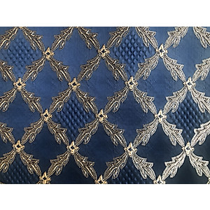 57" Wide Diamond Drapery Upholstery Jacquard Fabric Navy Blue Color by The Yard