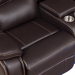 FANYE L-Shaped Manual Motion Sectional, PU Leather Upholstered Corner Recliner Sofa & Couch 2 Chaises W/Storage Console,Cupholders and LED Stripes for Home Apartment Living Room, Brown