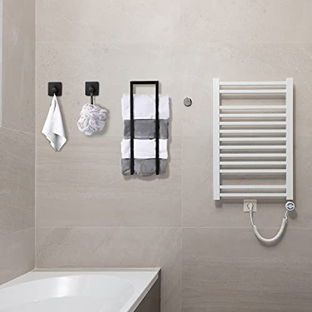 EAPC Towel Racks for Bathroom, Wall Mounted Bath Towel Rack, Adhesive & Drilling Towel Storage with 2 Towel Hooks, Stainless Steel Bathroom Organization Shelf for Washcloths Hand or Bath Towels