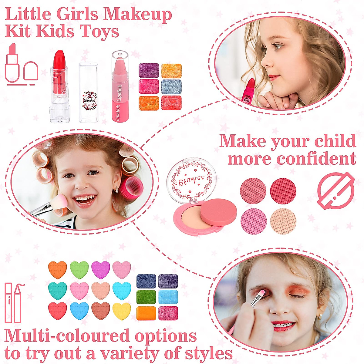 Kids Makeup Kit for Girl, Washable Makeup Kit Girl Toys, Real Little Girls Makeup Kit for Kids 4-12, Children Princess Play Makup Set, Birthday Gifts Christmas Toys for Girls 4 5 6 7 8 9 Year Old