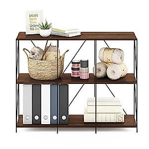 Furinno Besi 3 x 2 Industrial Multipurpose Shelf Display Rack with Metal Frame, Walnut Cove