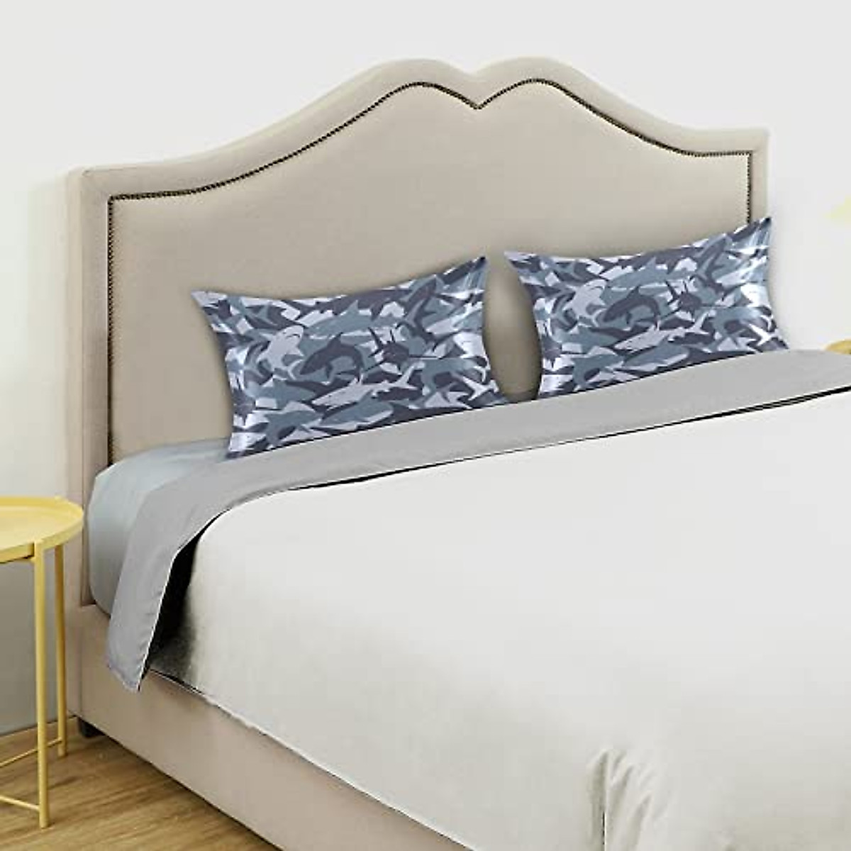 Sharks Camo Pillow Covers Silk Pillowcase for Hair and Skin Breathable & Silky Soft Satin Pillowcase Standard Size Pillow Case for Bedroom Bed Women Boys Girls (20x26 Inch)