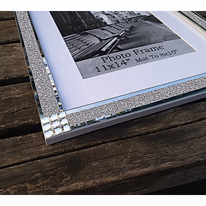 Meetart Sparkle Crystal Silver Glitter Mirror Glass Photo Frame 11x14 inch Mate to 8x10 inch 2 Piece Pack