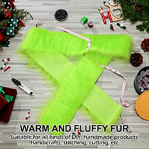 360 Inches Shaggy Plush Fake Fur Fabric Green Precut Faux Fur Strips Craft Fluffy Fuzzy Rolls of Fur 2" x 59" 4" x 59" DIY Faux Fur Ribbon for Gnomes Beard Hair Cosplay Costume Dwarf Decoration