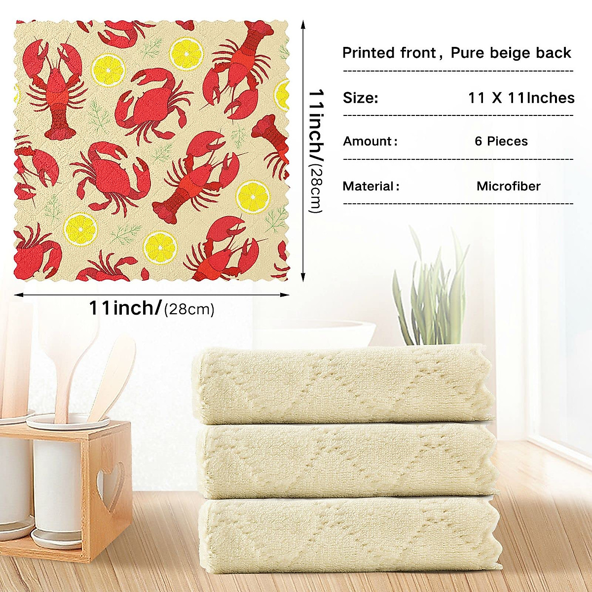 senya 6 Pack Dish Cloths Dish Towels Lemon Crawfish Reusable Kitchen Hand Towels