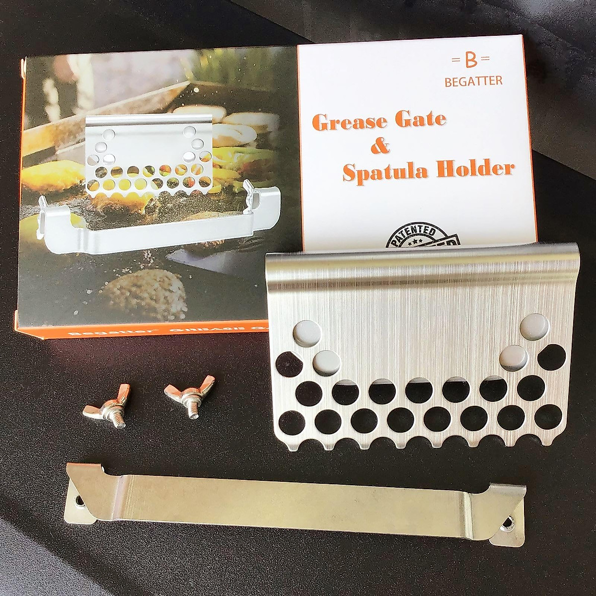 Begatter Grease Gate Spatula Holder Combo, Food Mesh Screen Blocks Food from Falling into Rear Grease Trap, Blackstone Griddle Accessories Universal Fit All Blackstone Grills, 2 PCS