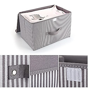 mee'life Foldable Storage Boxes with Lids 2 Pack Linen Fabric Storage Bins with Lids, Closet Organizers and Storage Baskets Cubes for Home Bedroom Closet Office (Grey Stripes, 14.9x9.8x9.8in)