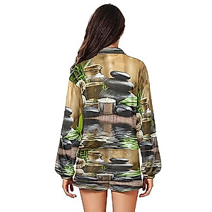 Kigai Zen Basalt Stones on Wood Jogging Suits for Women Lounge Cozy Long Sleeve Half Zip Lapel Collar Sweatsuit Set,XL