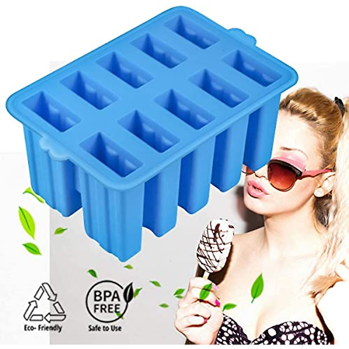 Silicone Popsicles Molds,Popcylce Molds,Food Grade Reusable Popsicle Molds for Kids,Homemade Popsicles Molds,Ice Cream Mold,Ice Pop Molds Maker with Popsicle Stick,Popsicle Bag,Funnel (Blue)